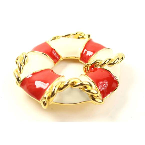 Escada | Jewelry | Escada Gold Toned Ivoryred Lifebuoy Brooch | Poshmark